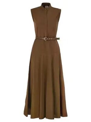 Max Mara Belted Cotton Midi Dress - Brown