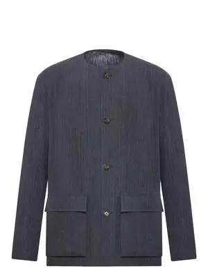 LARDINI Pinstriped Collarless Jacket - Blue