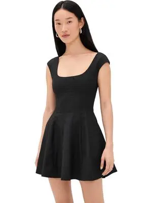 knee length dresses for ladies Lulusia Scoop Neck Long Sleeve Mini Dress in Black