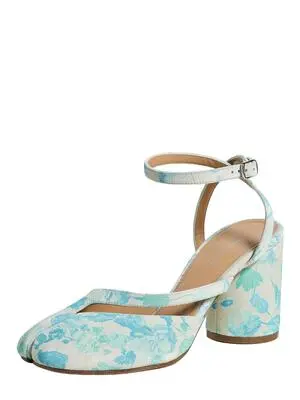 MAISON MARGIELA Tabi Sandal Pumps With Floral Print And Buckle Ankle Strap - White/light Blue