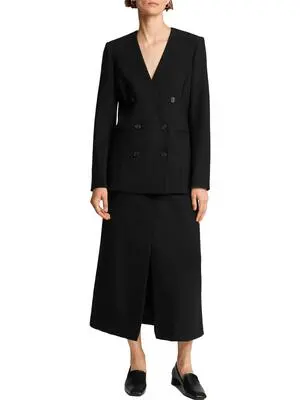 ARGENT Heavy Wool Twill V-neck Blazer - Black