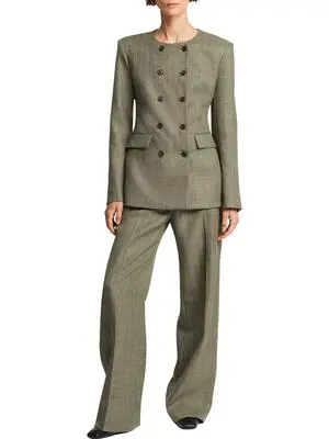 ARGENT Herringbone Wool Double-breasted Crewneck Blazer - Grey