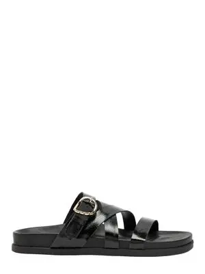 ANCIENT GREEK SANDALS Filipa Textured Patent Leather Sliders - Black