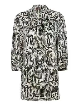 OBIDI Geometric Print Tie-neck Blouse - Neutrals