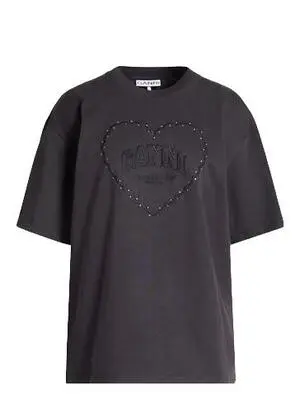 GANNI Organic Cotton T-shirt With Embellishments - Grey