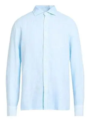 120% Lino Man Shirt Light Pink Size M Linen Blue