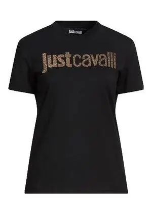 Just Cavalli Cotton T-shirt With Embellished Logo - Black