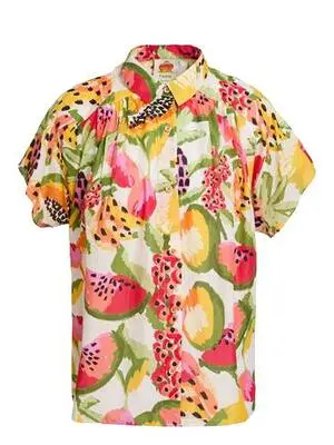 Farm Rio Woven Cotton Floral Print Shirt - Red