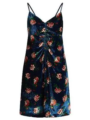 Kenzo Floral Print Velvet Bodycon Mini Dress - Navy