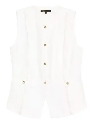 Maje Sleeveless Button-detailed Vest With Lace Trim - White