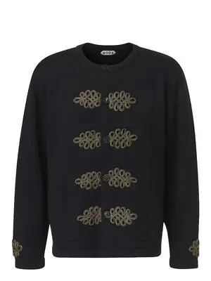 BODE Looped Frog Embroidered Wool Cardigan - Black
