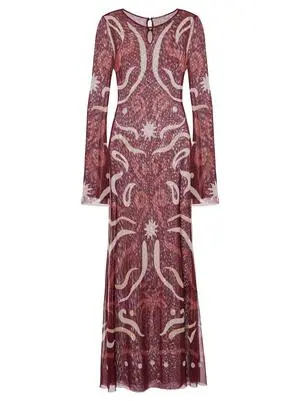 CALA DE LA CRUZ Cala De La Cruz Amay Semi-Sheer Printed Maxi Dress Burgundy
