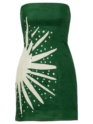 CALA DE LA CRUZ Carla Printed Linen Minidress - Green