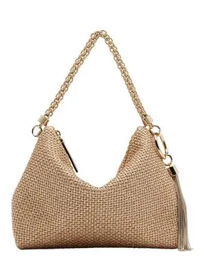 JIMMY CHOO Callie Medium Raffia-effect Shoulder Bag - Gold