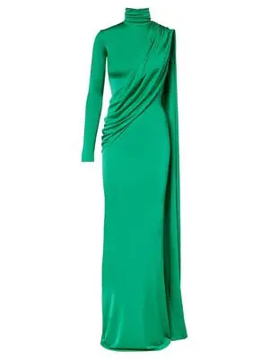 THE NEW ARRIVALS ILKYAZ OZEL Aya Caped Satin Gown - Green