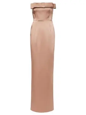 THE NEW ARRIVALS ILKYAZ OZEL Sisu Bow-detail Bustier Gown - Brown