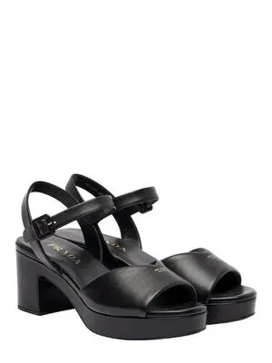 Prada Leather Platform Sandals With Velcro® Fastening - Black