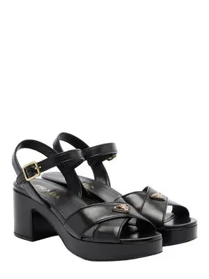 Prada PRADA Leather Platform Sandals Black
