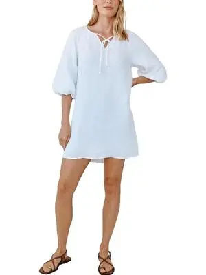 Bella Dahl Tie Neck Linen Shift Dress - White