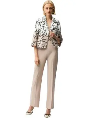 Joseph Ribkoff Abstract Print Faux Suede Swing Jacket - Vanilla/multi