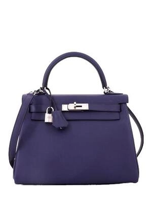 Hermès Kelly Handbag Verso Evercolor With Palladium Hardware 28 - Blue