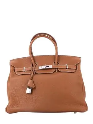 HERMÈS Birkin Handbag Brown Clemence With Palladium Hardware 35