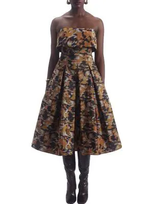 Amsale Printed Taffeta Laced Back Dress - Orange-multi