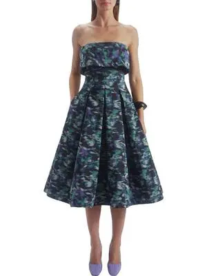 Amsale Printed Taffeta Laced Back Dress - Purple-multi
