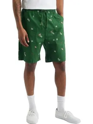 SERVICE WORKS Paisley Organic Cotton Poplin Chef Shorts - Forest
