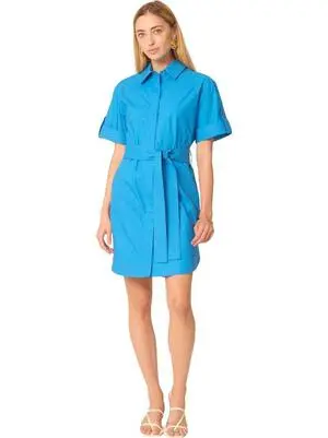 GILNER FARRAR Marlee Belted Cotton Shirt Dress Peacock Blue