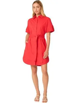 GILNER FARRAR Marlee Belted Cotton Shirt Dress - Red