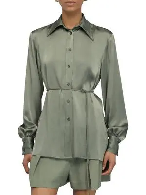 SEMICOUTURE Classic Collar Shirt With Belted Detail - Green
