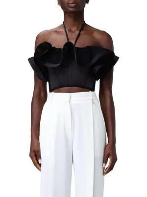 Elisabetta Franchi Ruffled Halter Top - Black