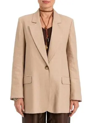 TWINSET Twinset Single-Breasted Linen Blend Blazer Beige