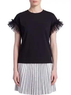 TWINSET Cotton T-shirt With Ruffle Sleeves - Black