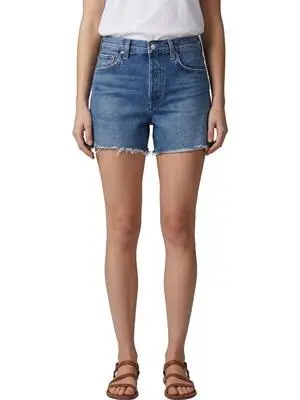 AGOLDE Denim Shorts With Raw Edge Hem - Blue