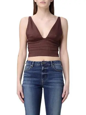 Pinko Pinko Brown V-Neck Cropped Top Brown