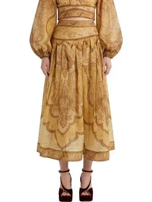 Zimmermann Printed Gathered Skirt - Beige