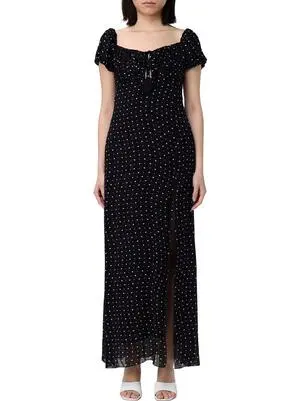 HANITA Polka Dot Maxi Dress With Slit - Black