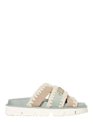Mou Bio Suede Sandals With Signature Stitching - Blue