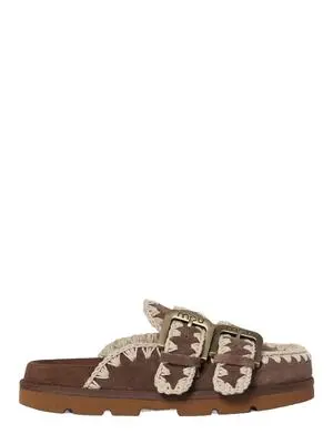 Mou Buckled Slides - Brown
