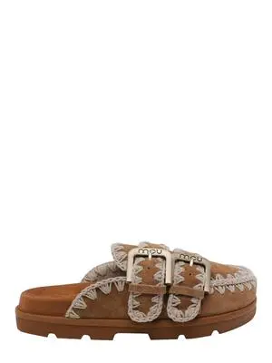 Mou Low Bio Suede Clogs With Contrast Stitching - Cocoa