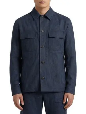 Etro Wool Overshirt With Paisley Motif - Navy