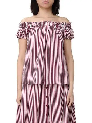 HANITA Striped Viscose Blend Off-the-shoulder Top - Red
