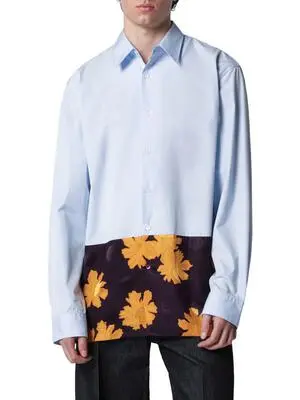 Dries Van Noten Patchwork Cotton Blend Shirt - Blue