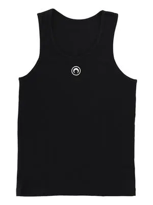 MARINE SERRE Ribbed Tank Top With Logo - Black
