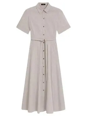 Theory Belted Shirt Dress - Cognac Multi