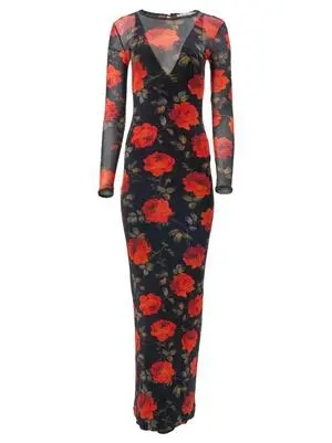 Carolina Herrera Rose-print Mesh Midi Dress - Black