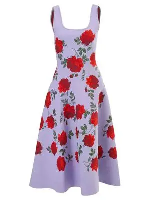 Carolina Herrera Rose Jacquard Fit-and-flare Midi Dress - Purple