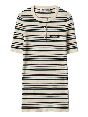 Miu Miu Cotton Knit Henley Shirt - Natural